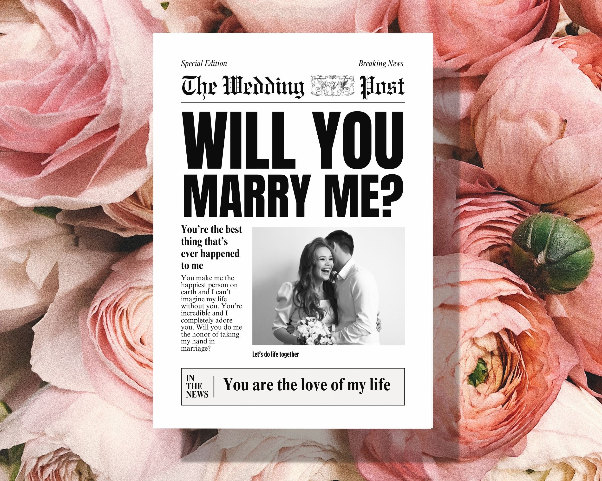 Will You Marry Me Proposal Newspaper Template, Engagement Idea ...