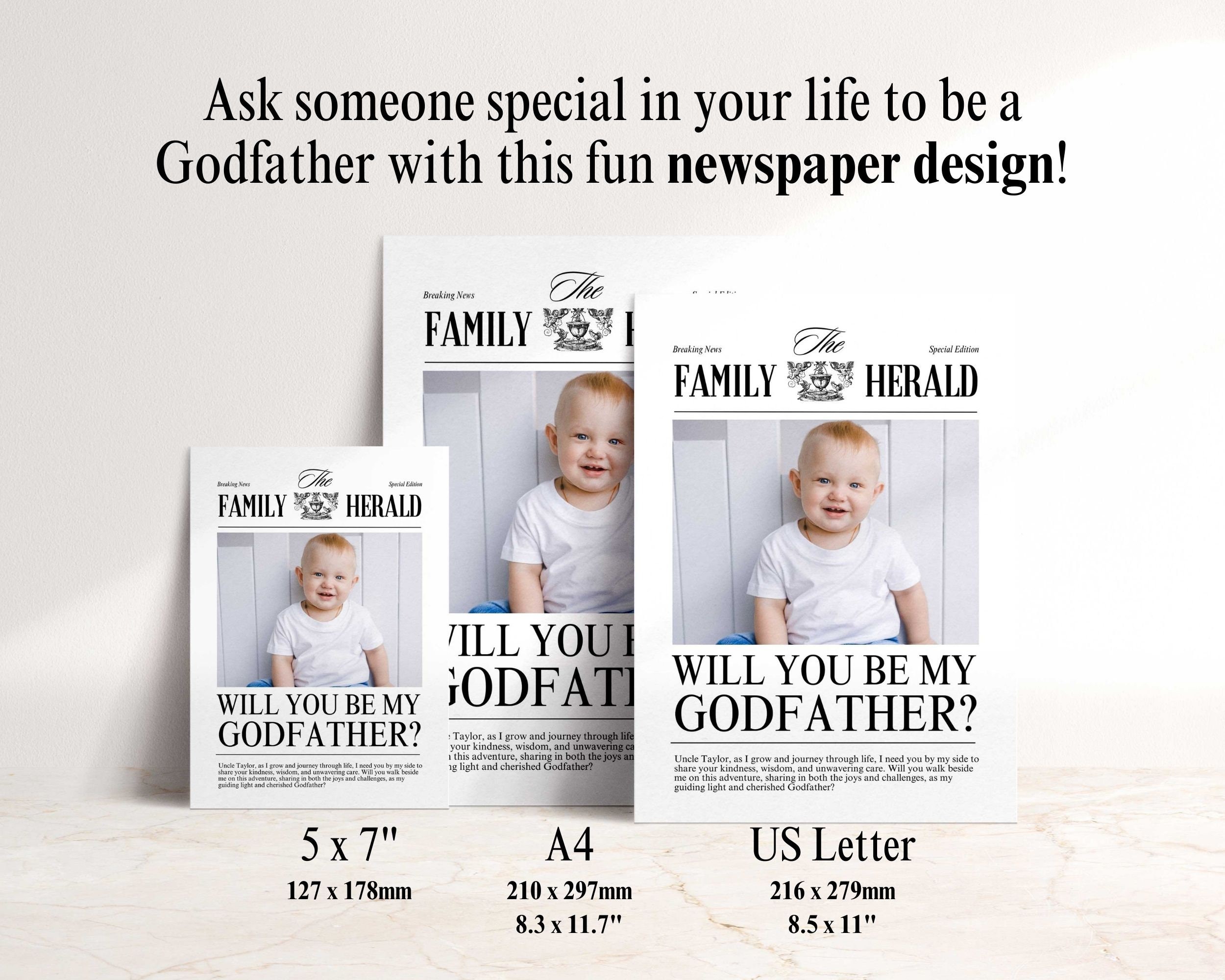 Godfather Proposal, Newspaper Template for Will You Be My Godparent ...