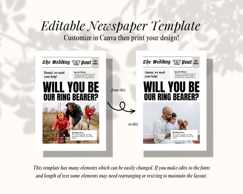 Ring Bearer Proposal Newspaper Template, Groomsman Best Man Gift, Funny ...