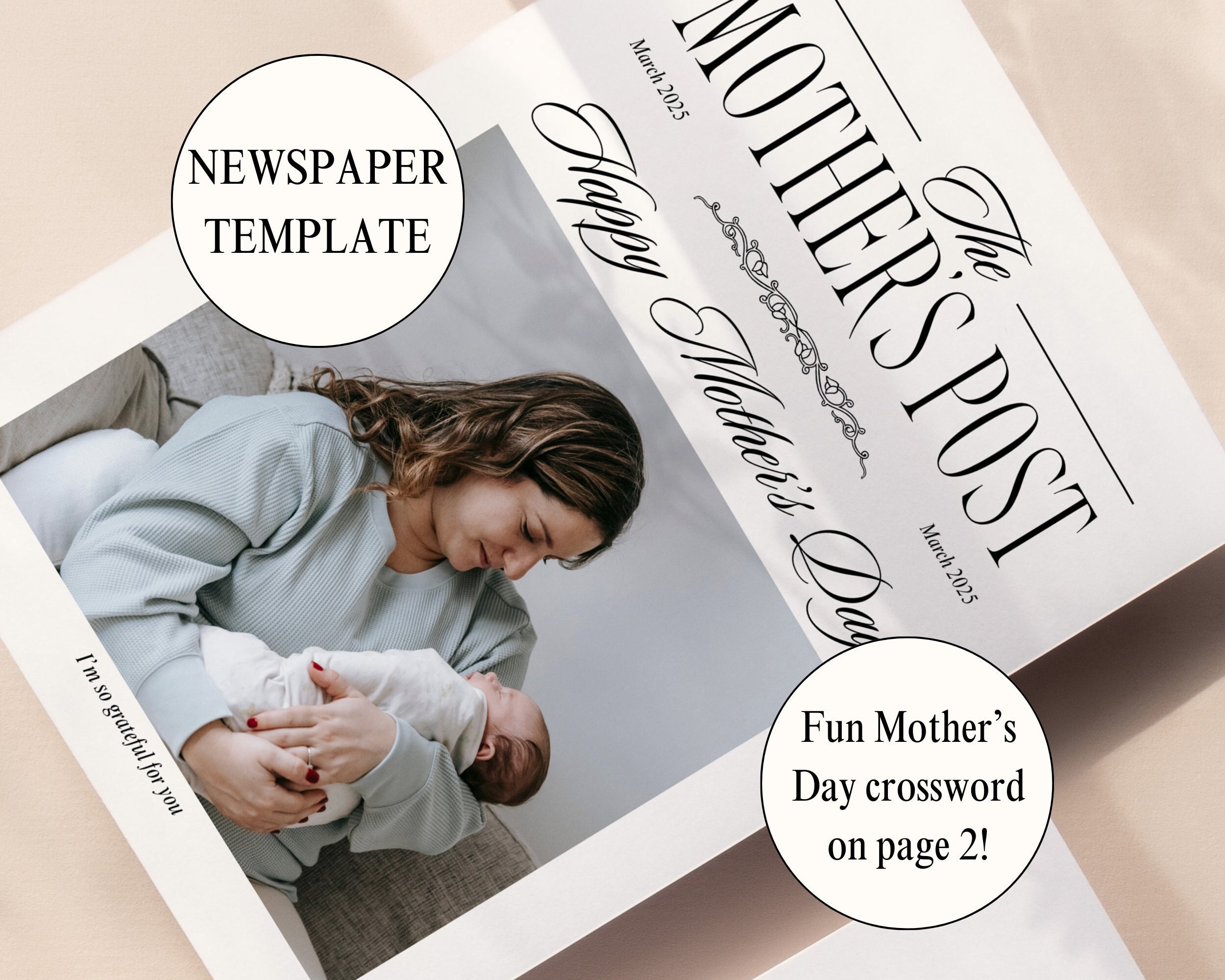 DIY Mothers Day Newspaper Template, Gift for Best Mum or Mom, Custom ...