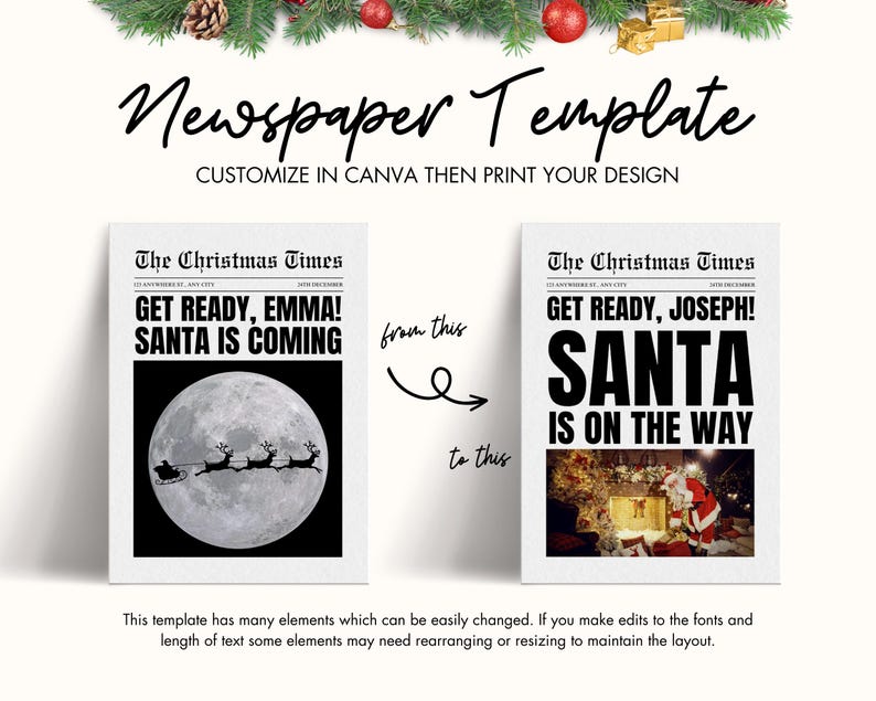 Christmas Newspaper Template, Editable in Canva, Christmas Eve Box ...