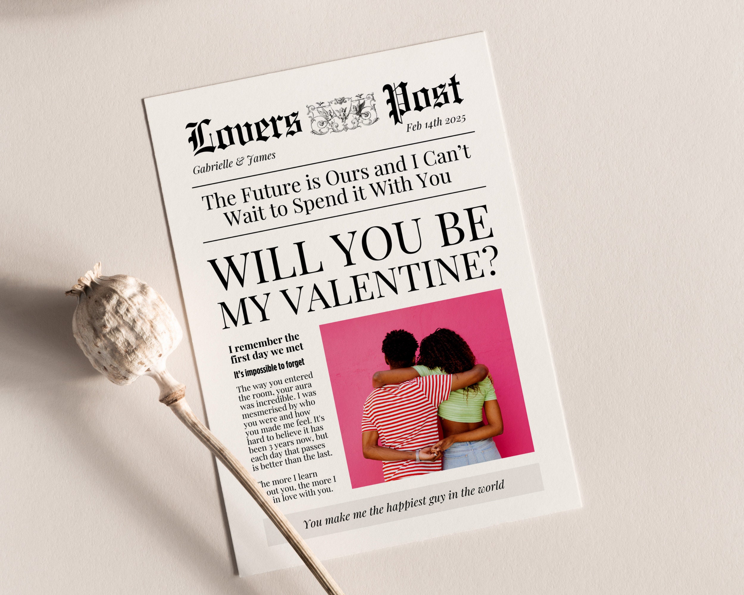 Be My Valentine Newspaper Template for Partner, Bestie or Galentine ...
