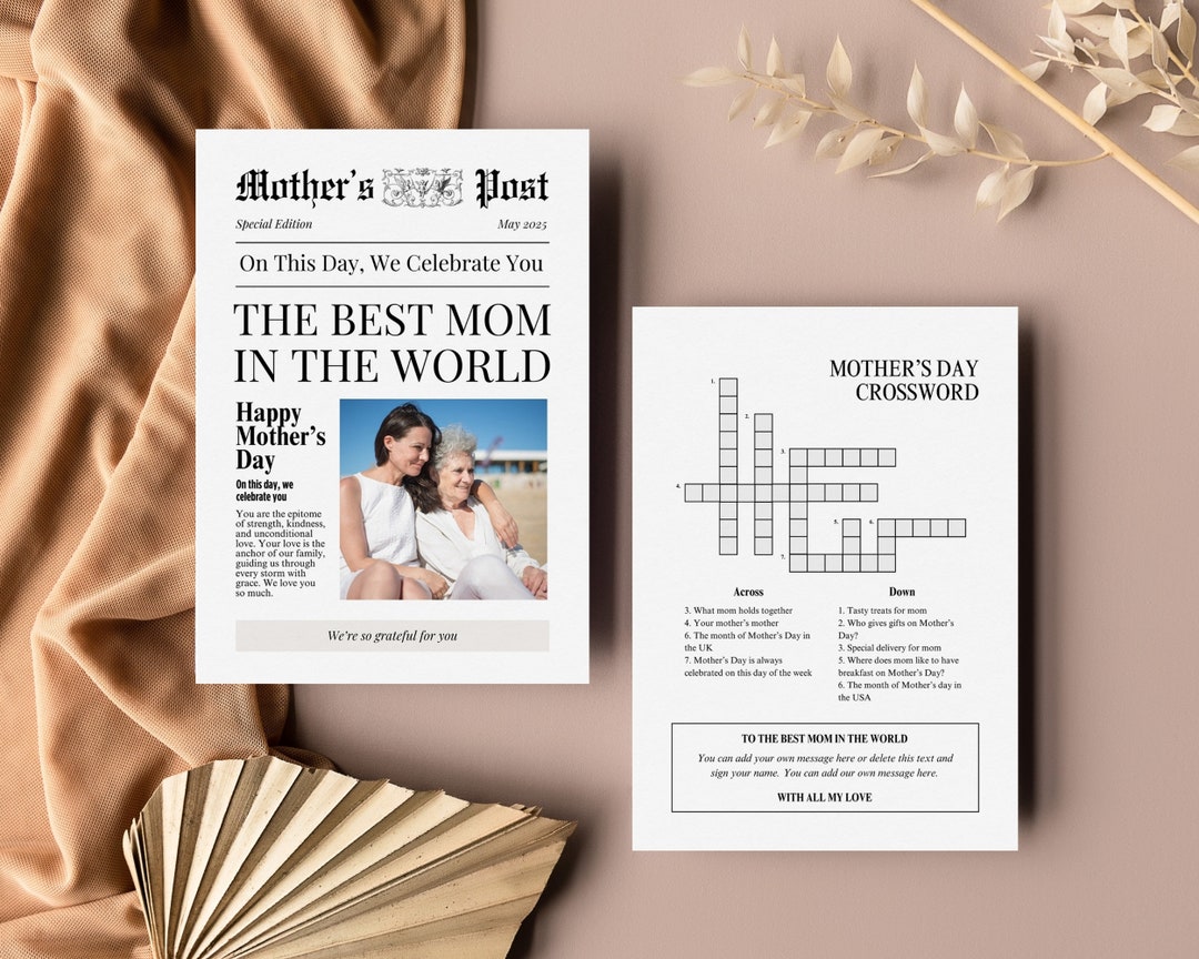 Mothers Day Newspaper Gift for Best Mom or Mum, Editable Printable ...