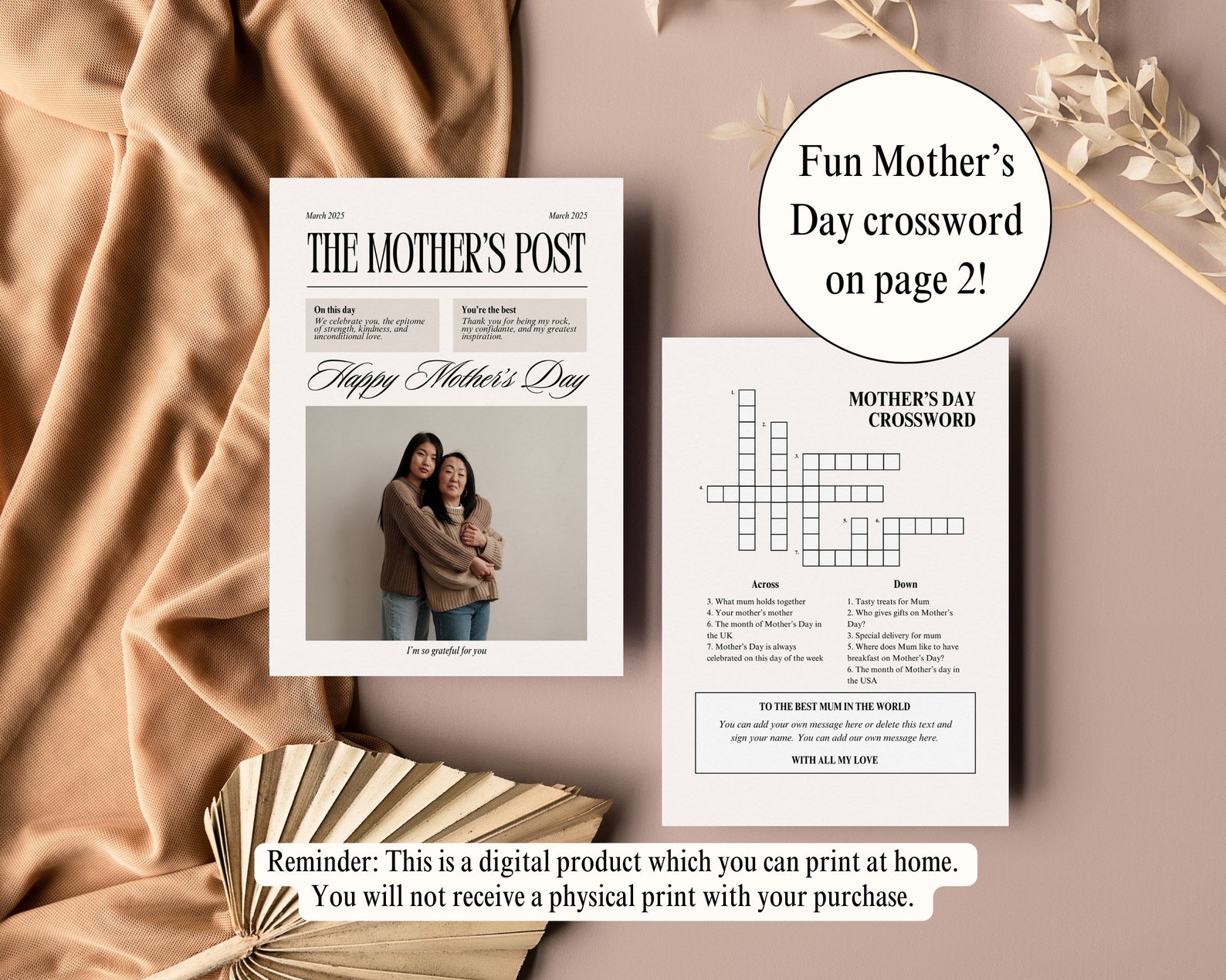 Mothers Day Newspaper Template, Greeting Card for Mum & Mom, Printable ...
