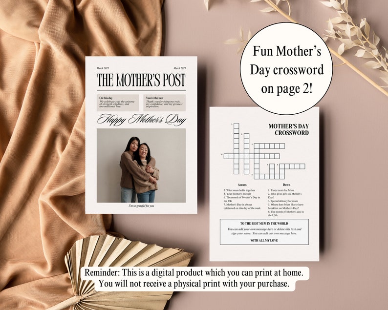 Mothers Day Newspaper Template, Greeting Card for Mum & Mom, Printable ...