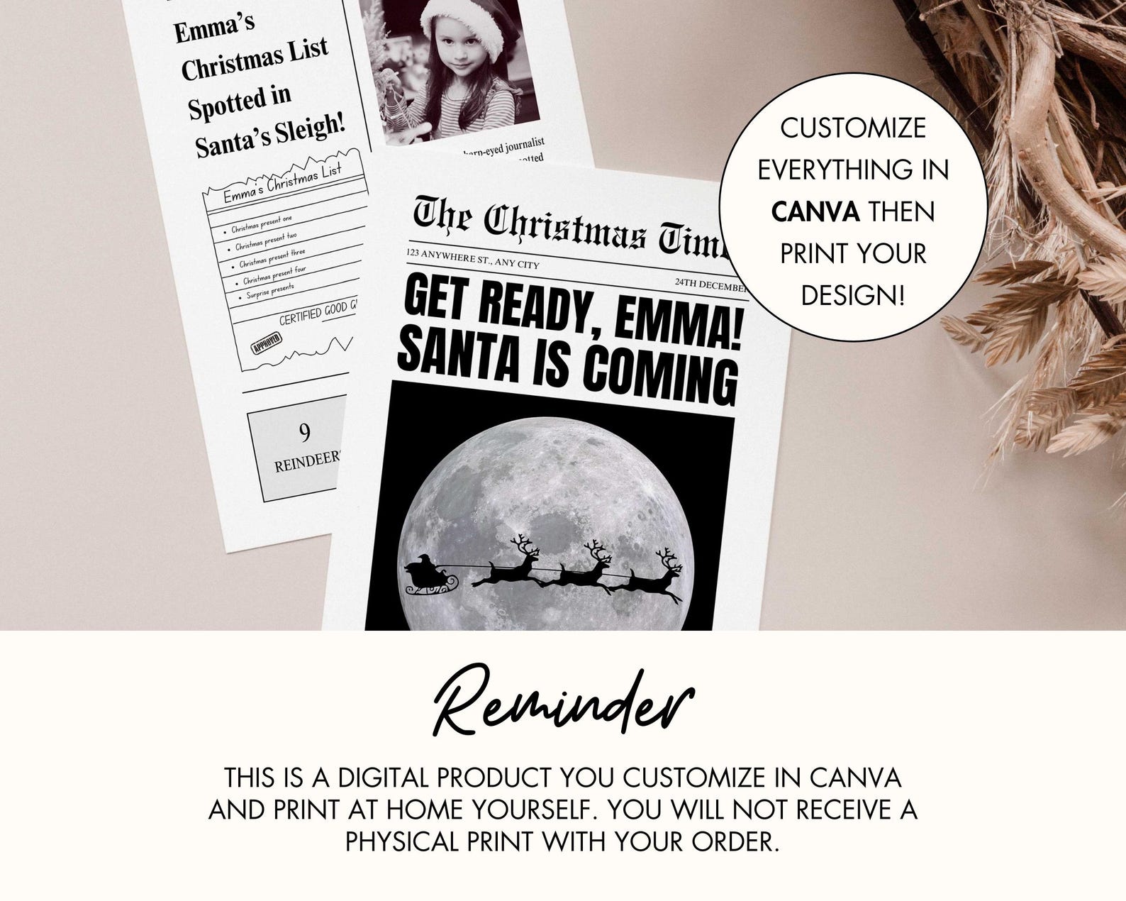 Christmas Newspaper Template, Editable in Canva, Christmas Eve Box ...