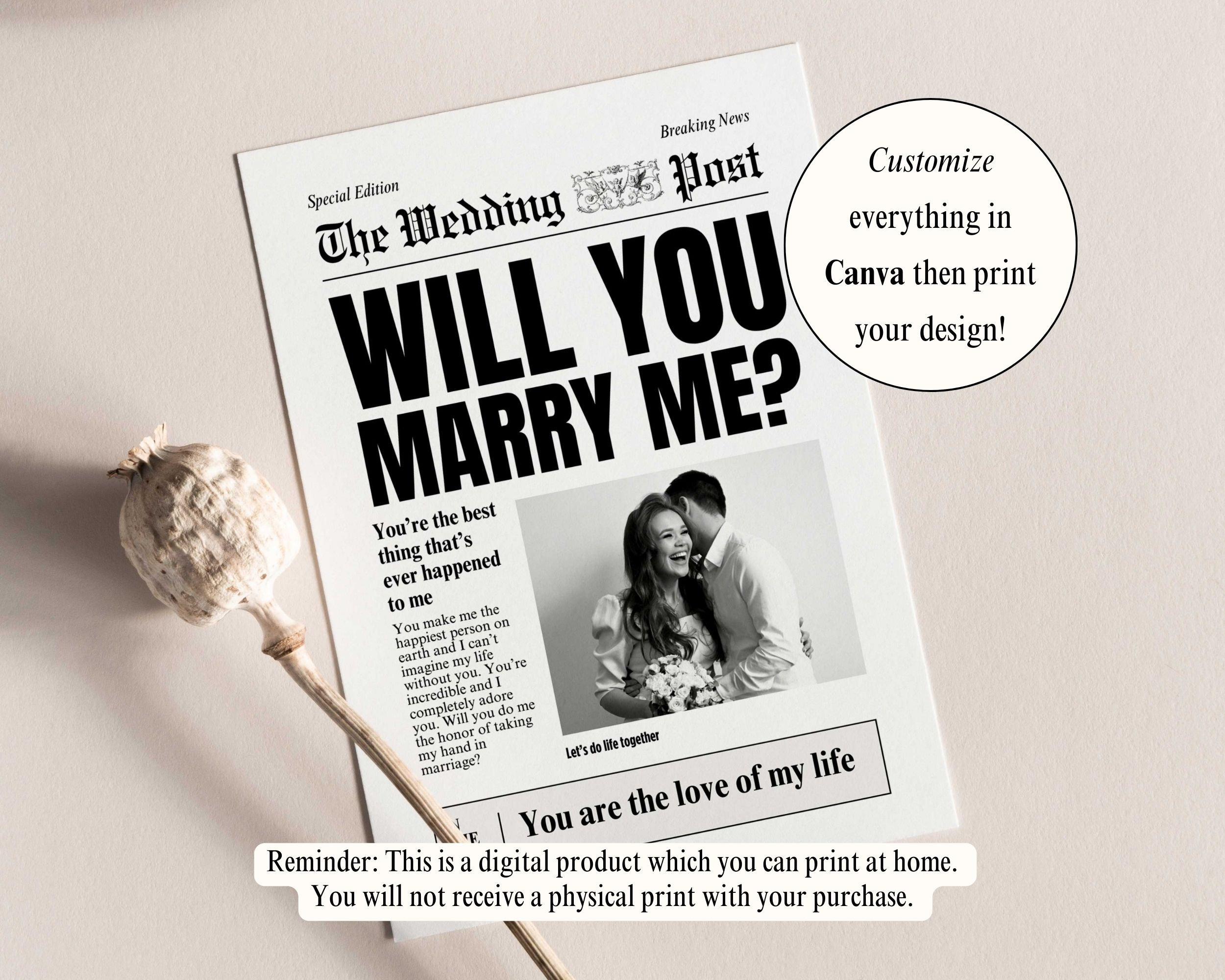 Will You Marry Me Proposal Newspaper Template, Engagement Idea ...