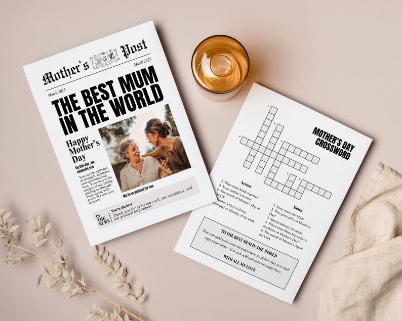 Mothers Day Newspaper Greeting Card, Template Editable in Canva, DIY ...