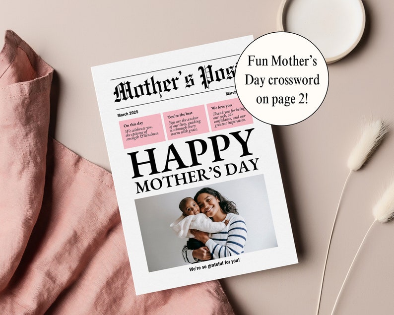Newspaper Gift for Best Mum or Mom on Mothers Day, Editable Canva ...