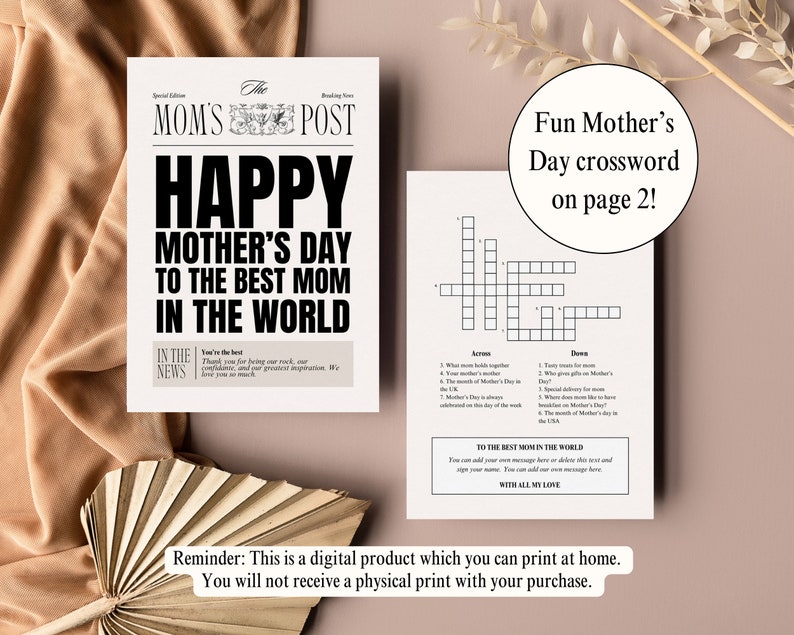 Mothers Day Newspaper Template, Make Your Own Greeting Card, Gift Idea ...