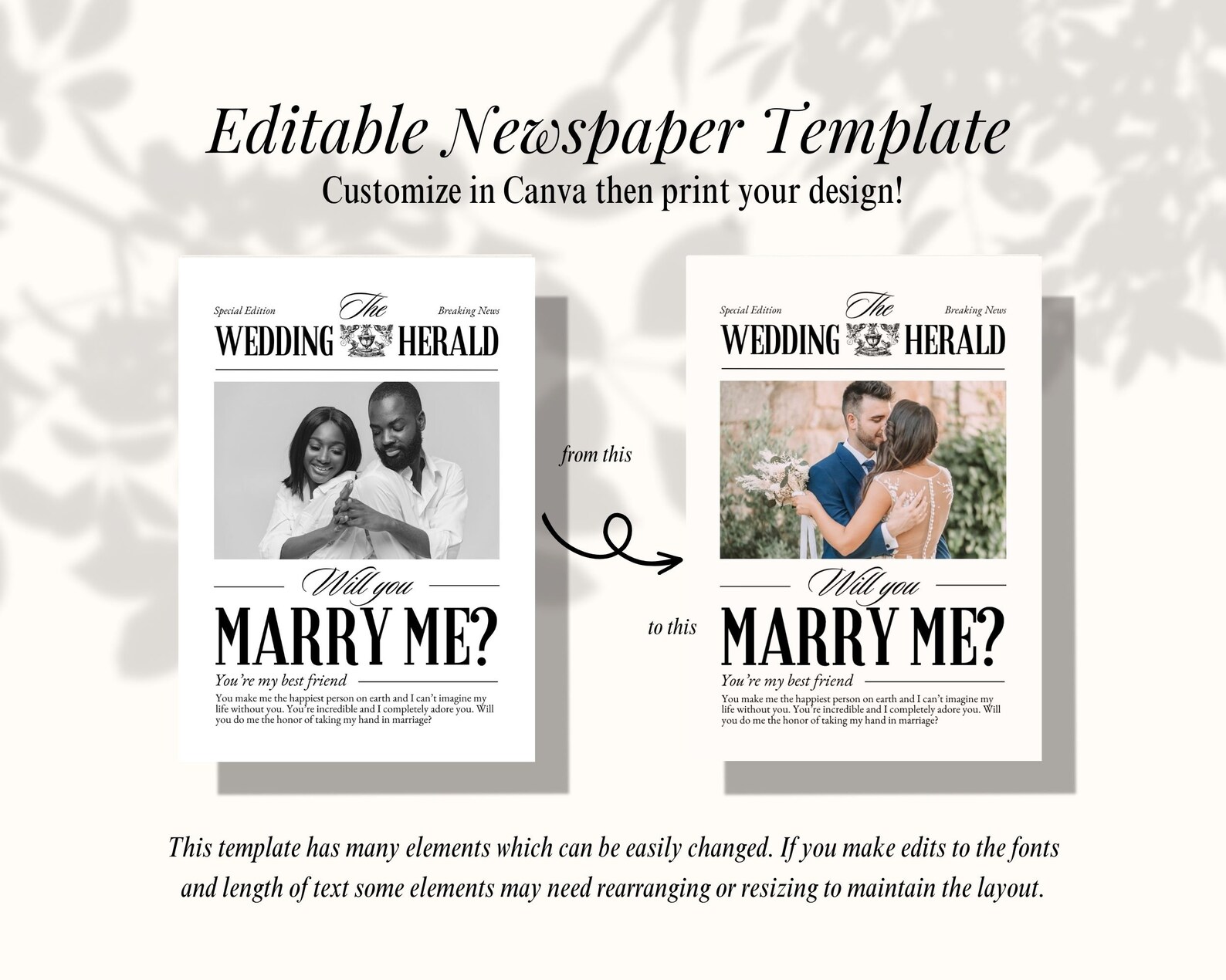 Will You Marry Me Proposal Newspaper, Canva Template, DIY Printable ...