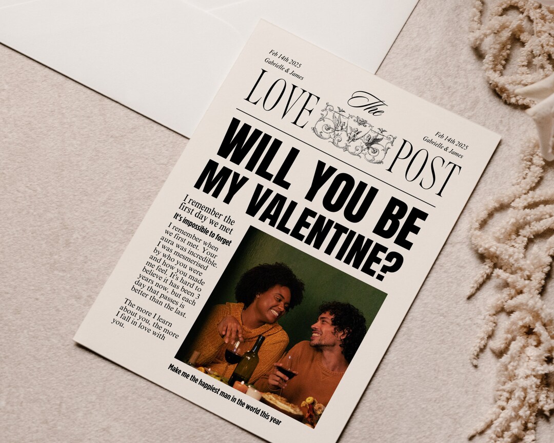 Valentines Day Newspaper Template, 1 Page Personalized Galentine Flower ...