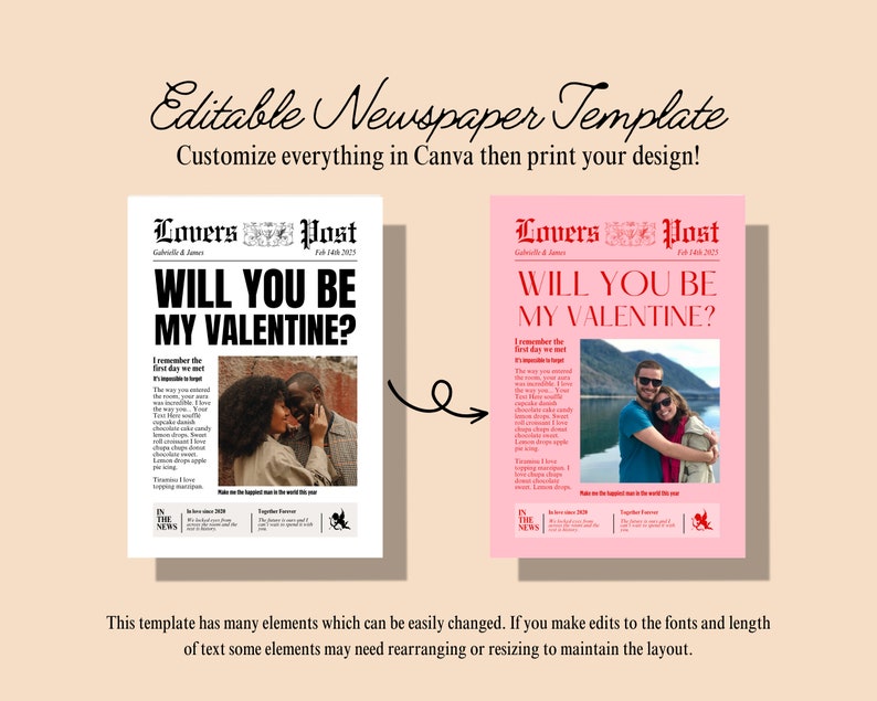 Valentine's Day Newspaper Template for Galentine's Gift, Editable ...