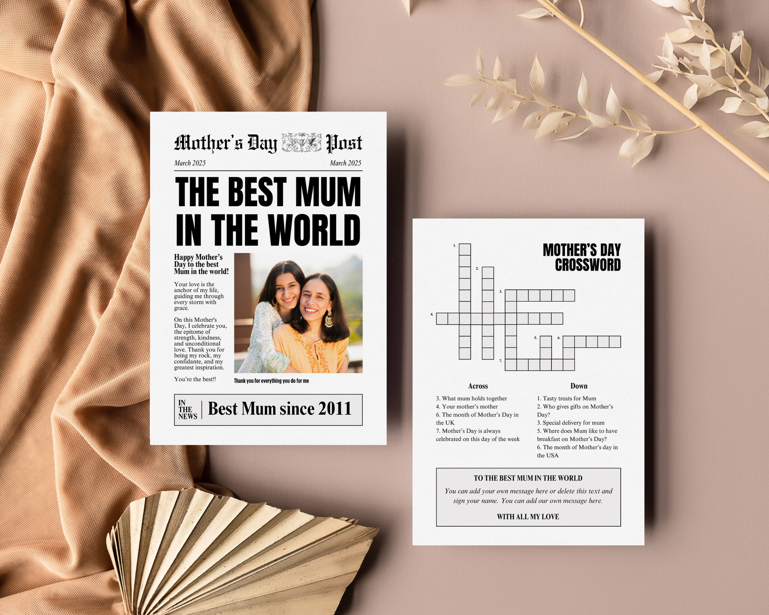 Mothers Day Newspaper Template for Best Mums & Moms, Editable Flower ...
