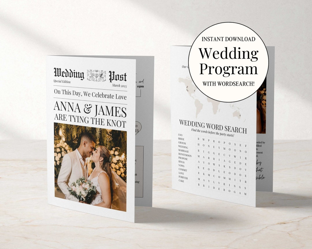 Custom Wedding Newspaper Template, A5 Folded Program, Order of Service ...
