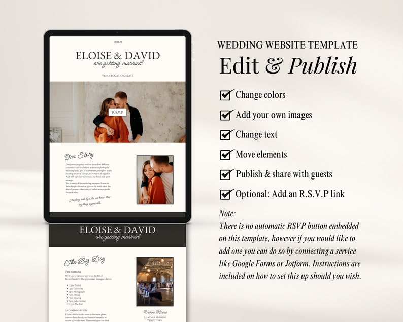 Canva Wedding Website Template for Digital RSVP, Elegant & Minimal ...