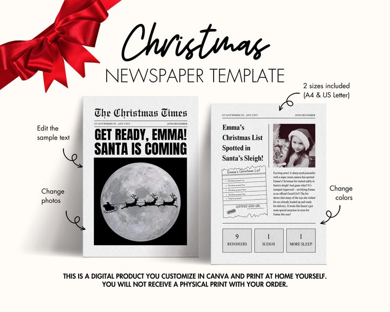 Christmas Newspaper Template, Editable in Canva, Christmas Eve Box ...