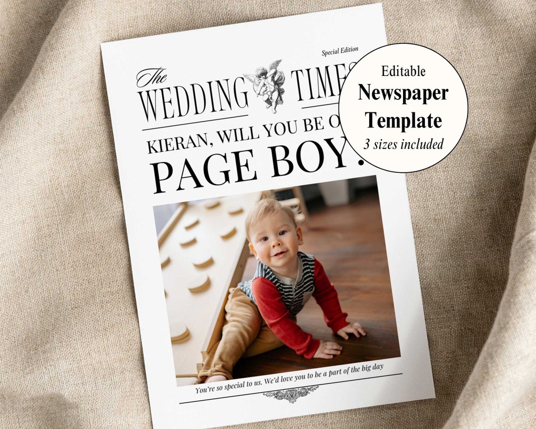 Page Boy Proposal Card Template, Groomsman Newspaper Card Gift, Custom ...