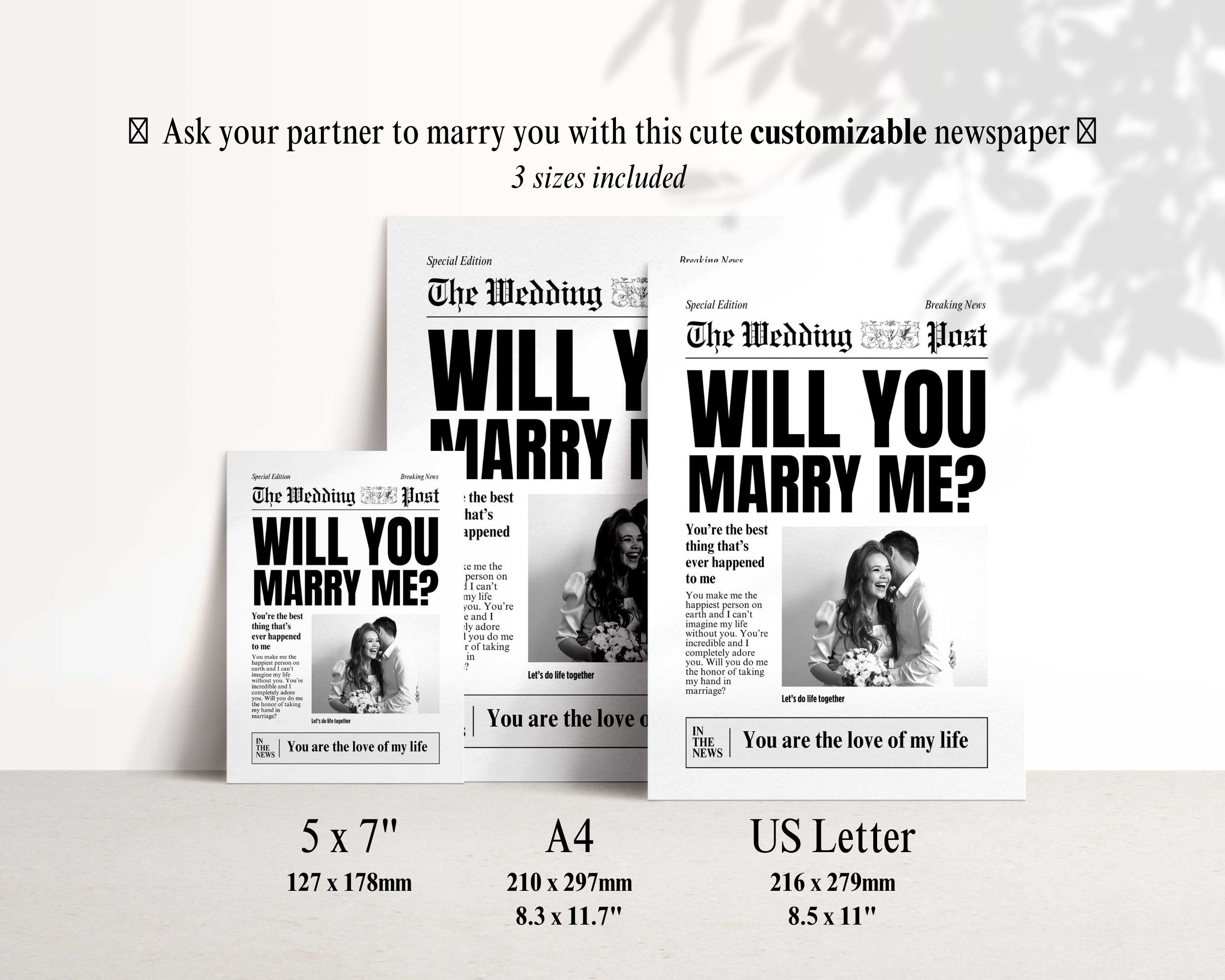 Will You Marry Me Proposal Newspaper Template, Engagement Idea ...