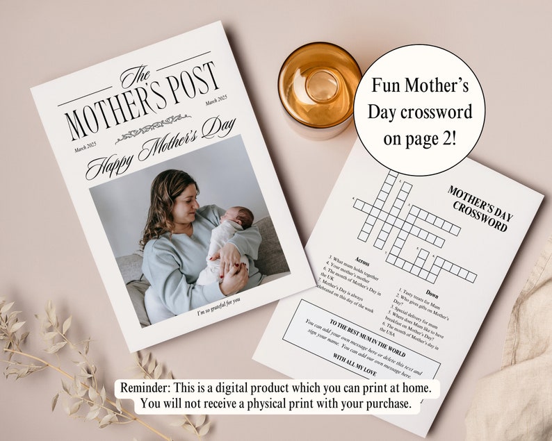 DIY Mothers Day Newspaper Template, Gift for Best Mum or Mom, Custom ...