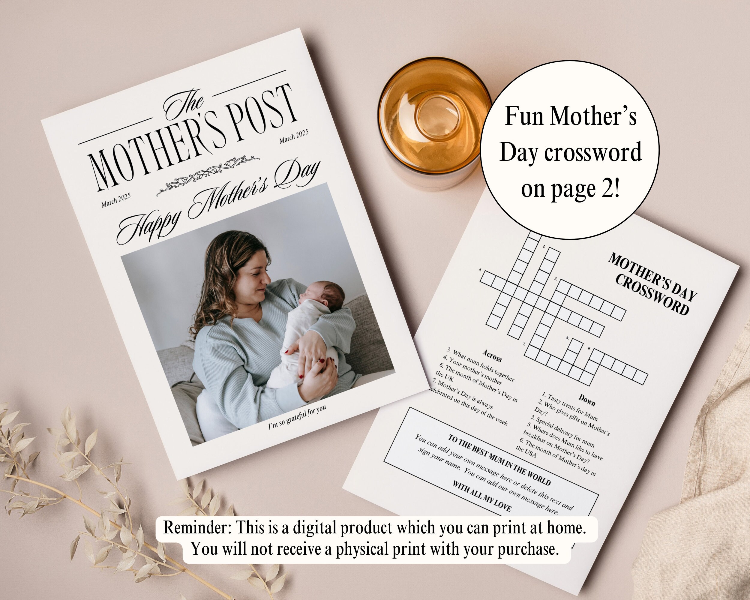 DIY Mothers Day Newspaper Template, Gift for Best Mum or Mom, Custom ...