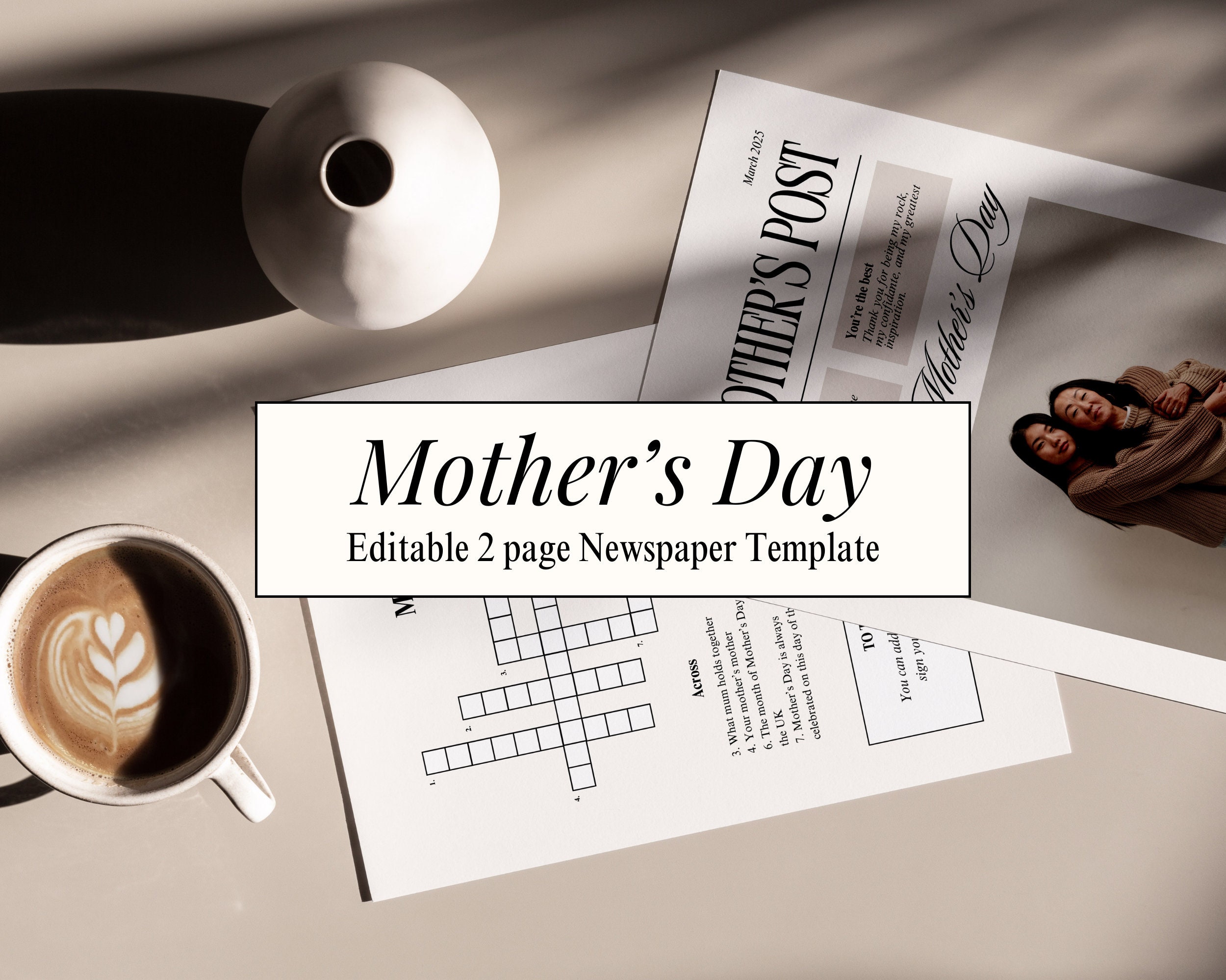 Mothers Day Newspaper Template, Greeting Card for Mum & Mom, Printable ...