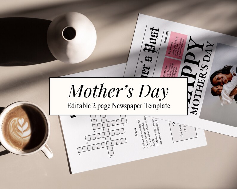 Newspaper Gift for Best Mum or Mom on Mothers Day, Editable Canva ...