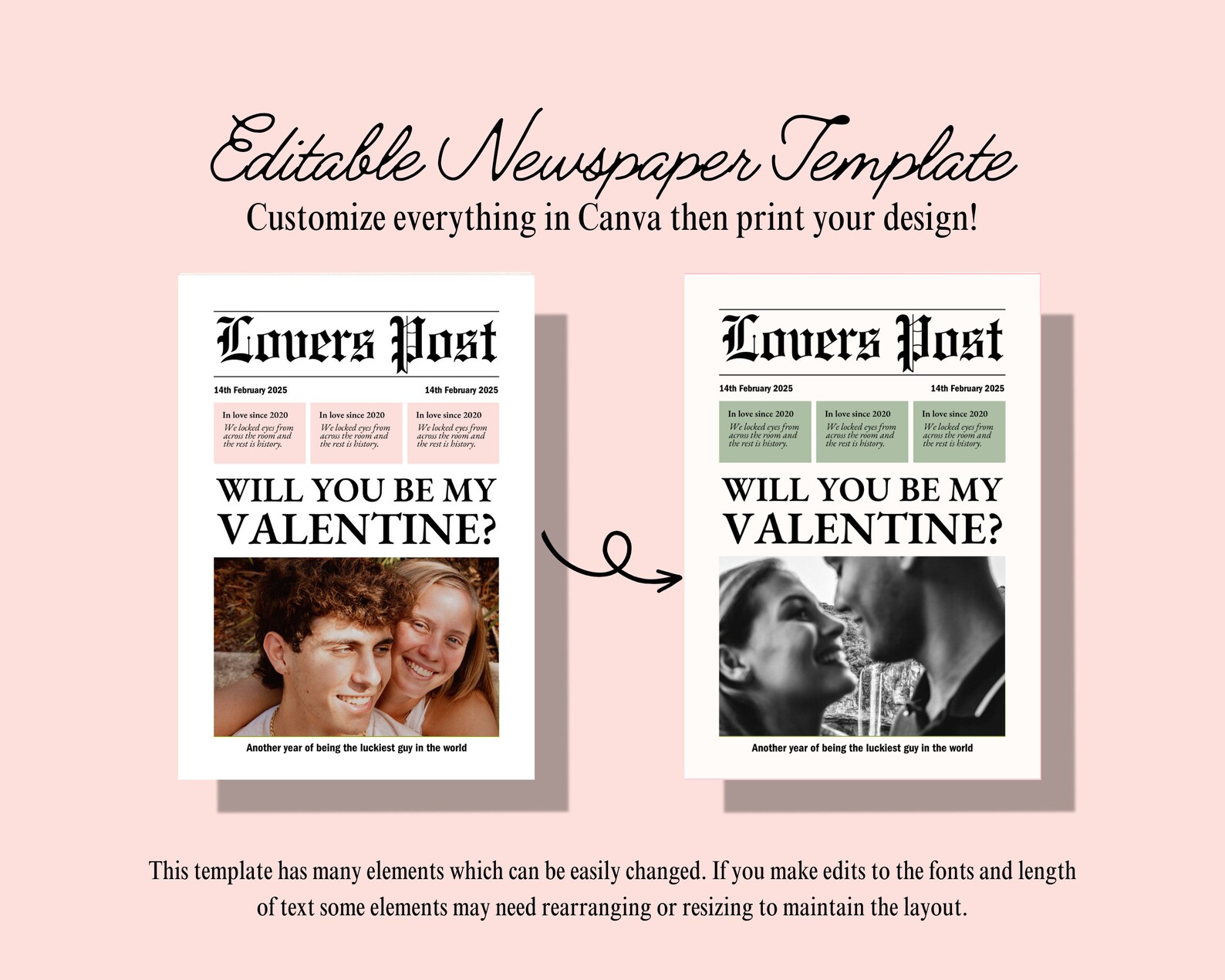 Editable Newspaper Template for Valentine's or Galentine's Day Gift ...