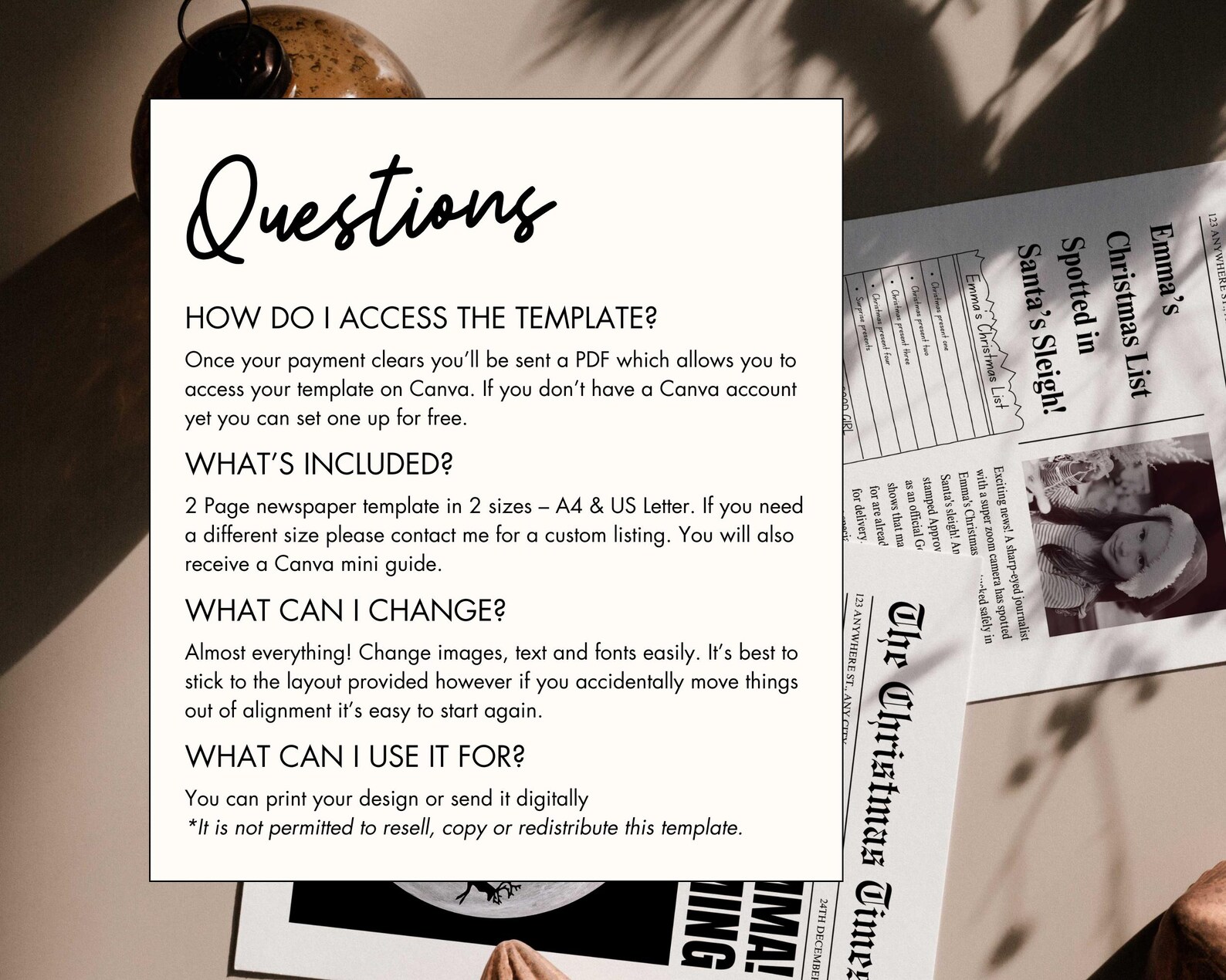 Christmas Newspaper Template, Editable in Canva, Christmas Eve Box ...