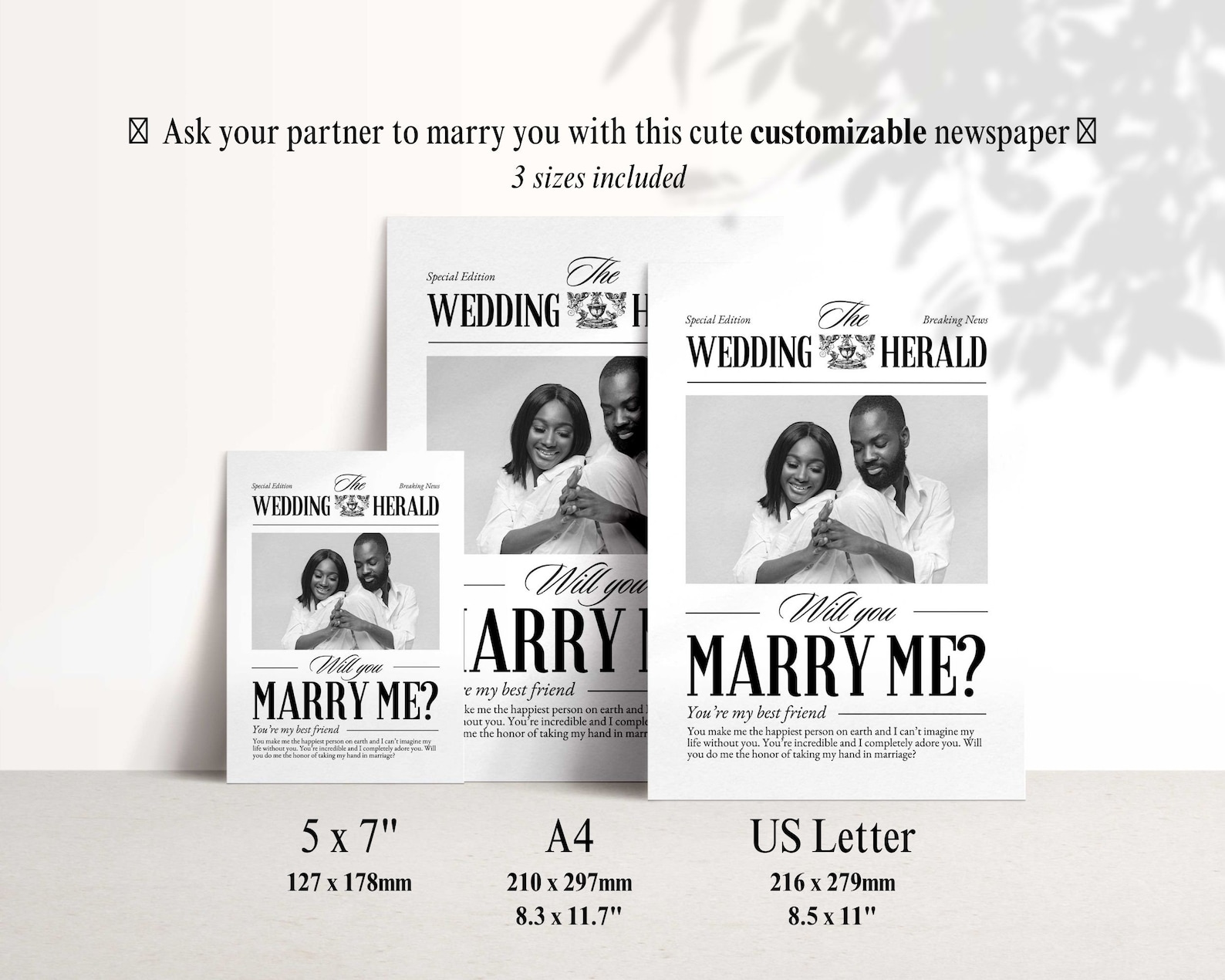 Will You Marry Me Proposal Newspaper, Canva Template, DIY Printable ...