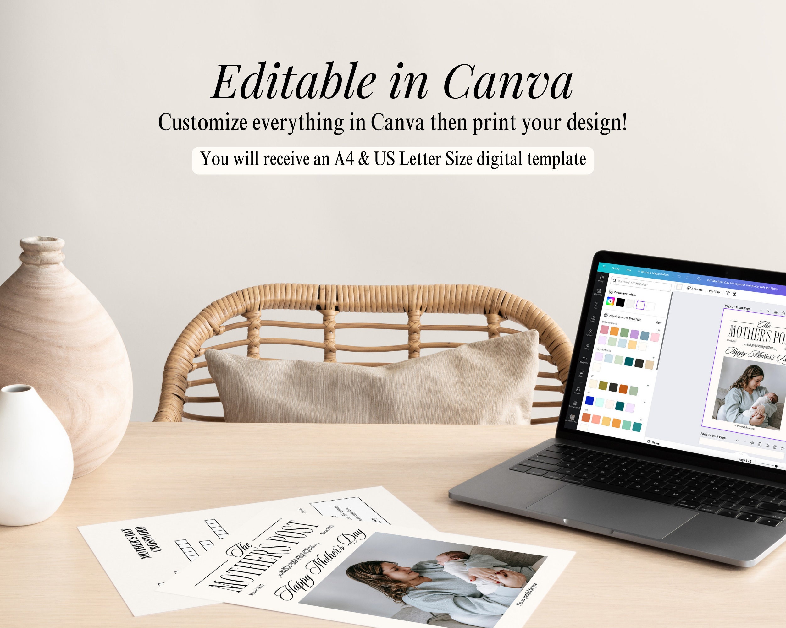 DIY Mothers Day Newspaper Template, Gift for Best Mum or Mom, Custom ...