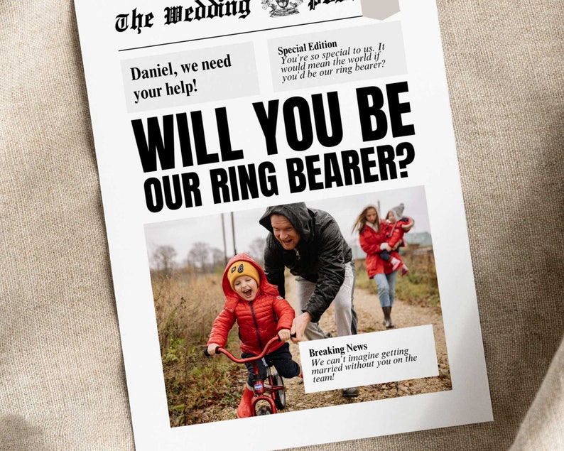 Ring Bearer Proposal Newspaper Template, Groomsman Best Man Gift, Funny ...