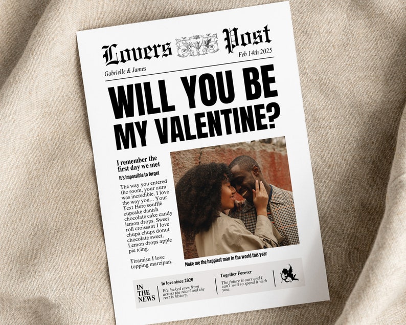 Valentine's Day Newspaper Template for Galentine's Gift, Editable ...