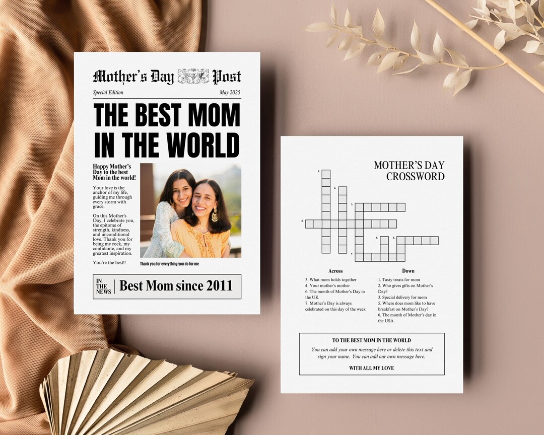 Mothers Day Newspaper Template for Best Moms & Mums, Editable Flower ...