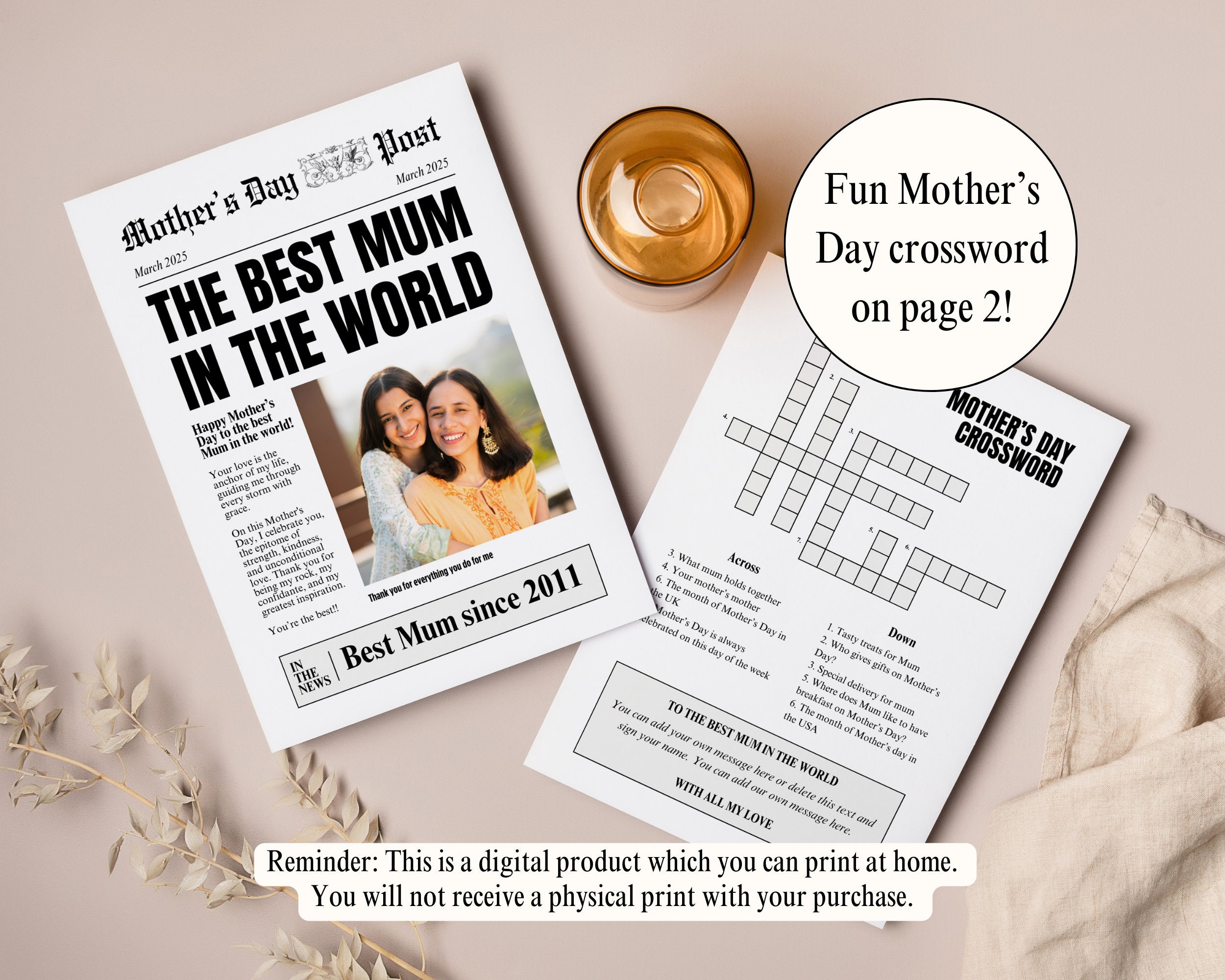 Mothers Day Newspaper Template for Best Mums & Moms, Editable Flower ...