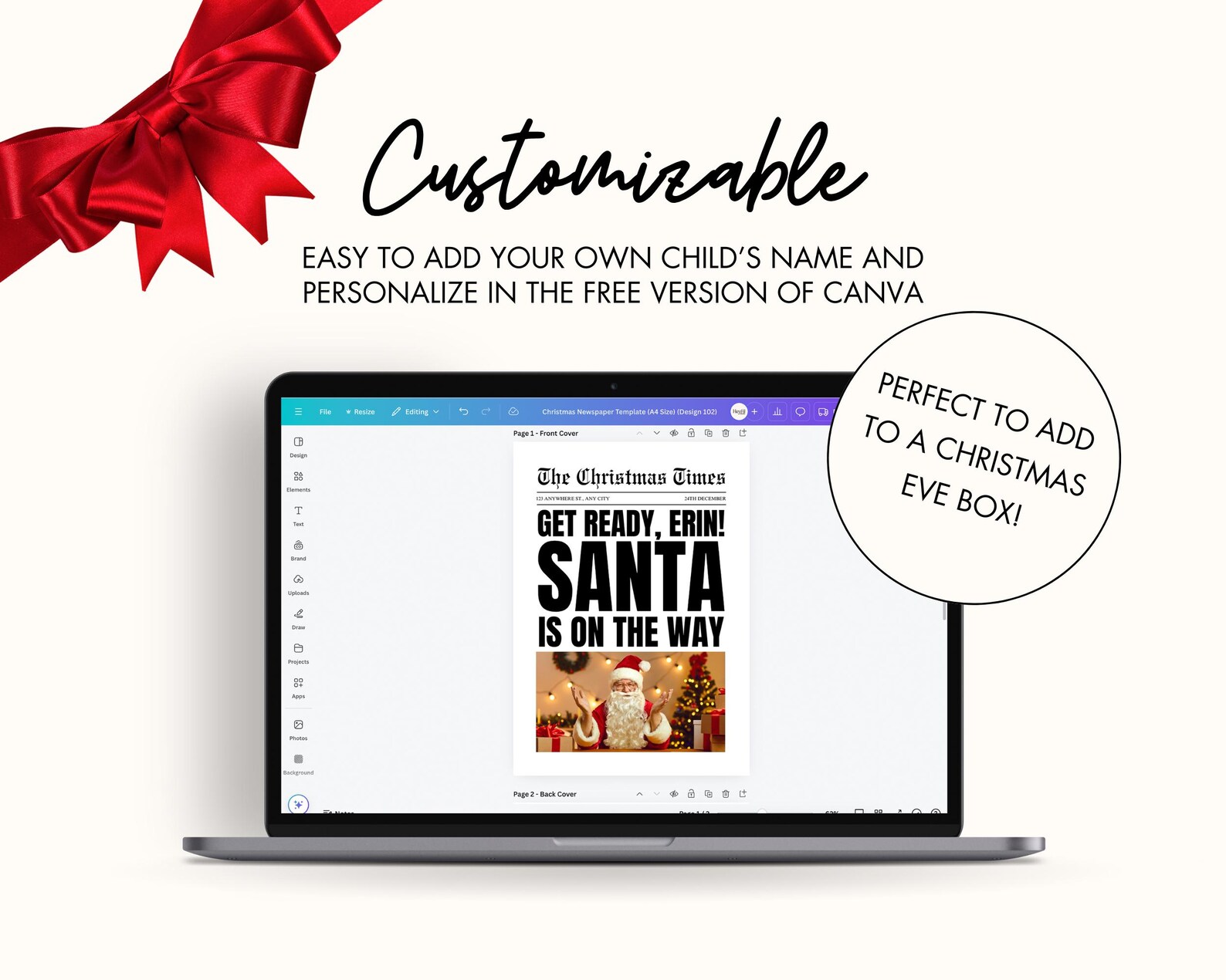 Christmas Newspaper Template, Editable in Canva, Christmas Eve Box ...