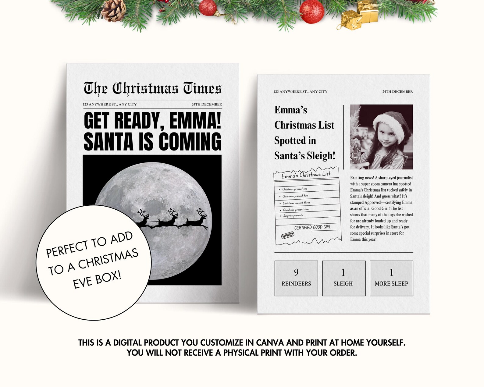 Christmas Newspaper Template, Editable in Canva, Christmas Eve Box ...