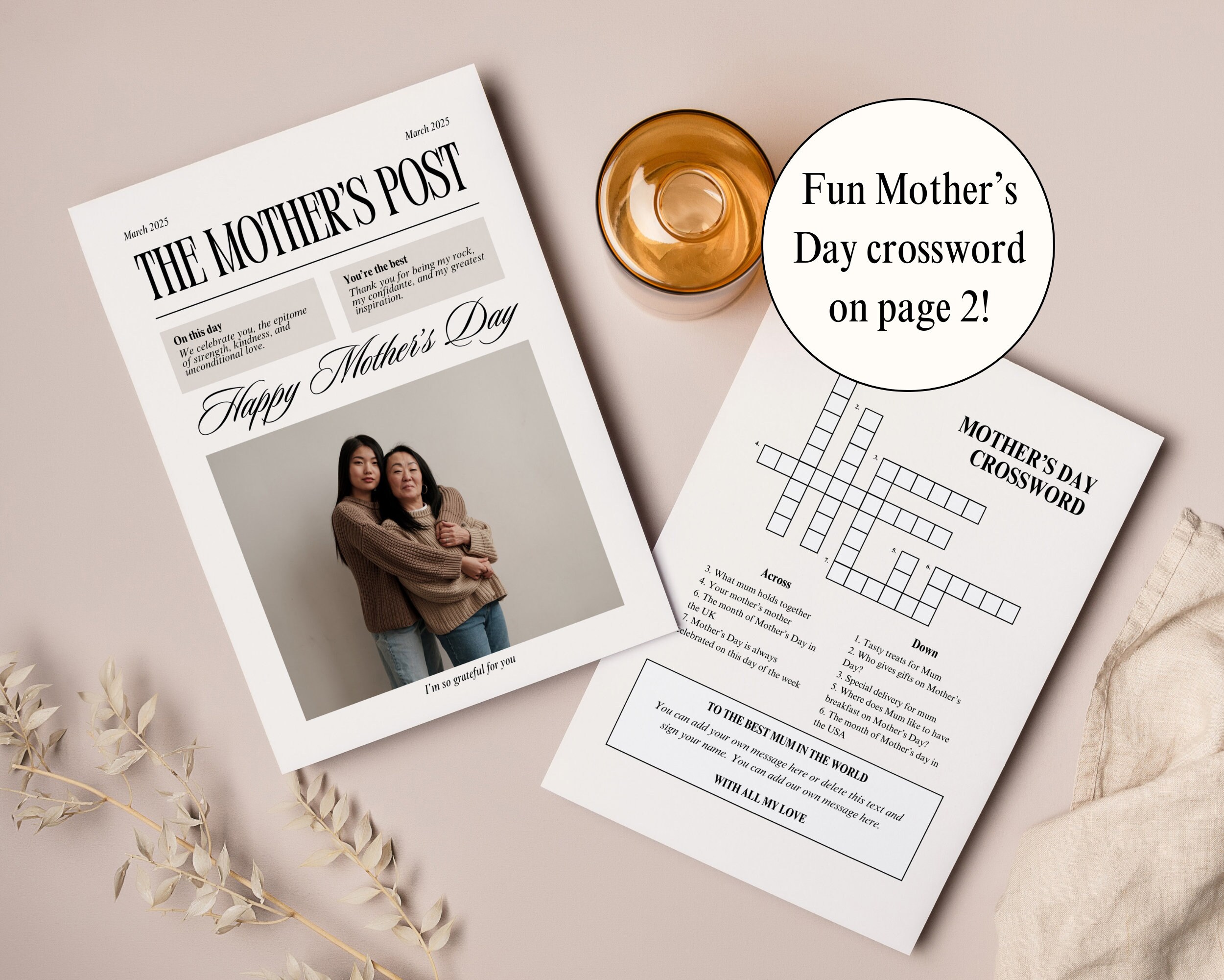 Mothers Day Newspaper Template, Greeting Card for Mum & Mom, Printable ...