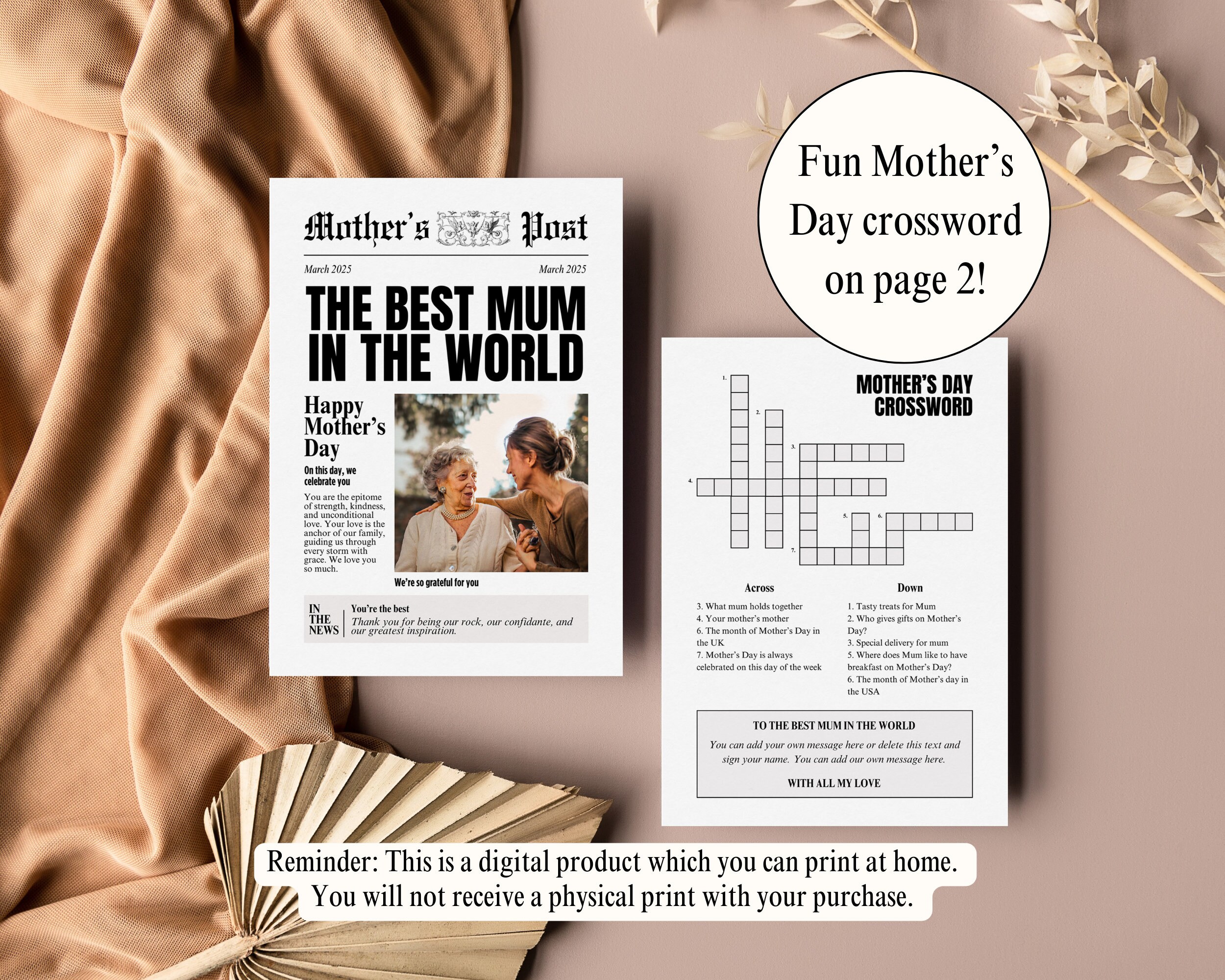 Mothers Day Newspaper Greeting Card, Template Editable in Canva, DIY ...