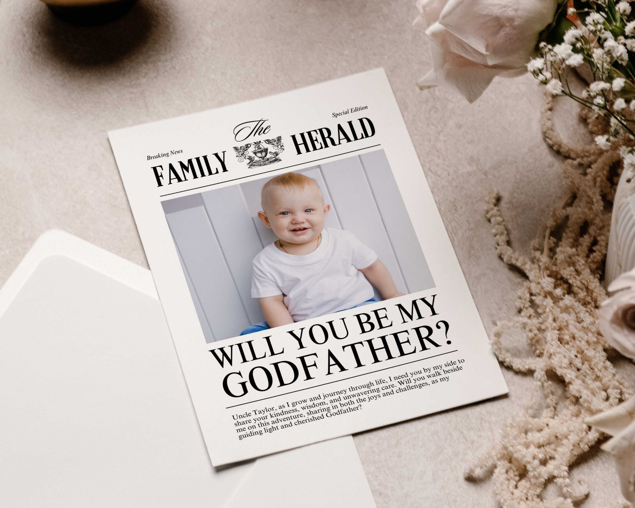 Godfather Proposal, Newspaper Template for Will You Be My Godparent ...