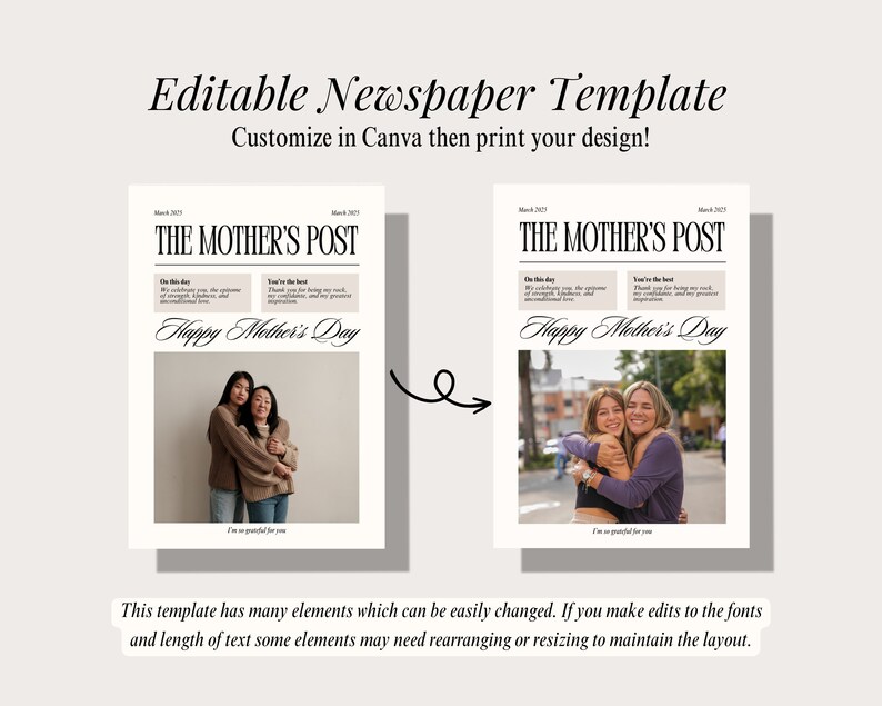 Mothers Day Newspaper Template, Greeting Card for Mum & Mom, Printable ...