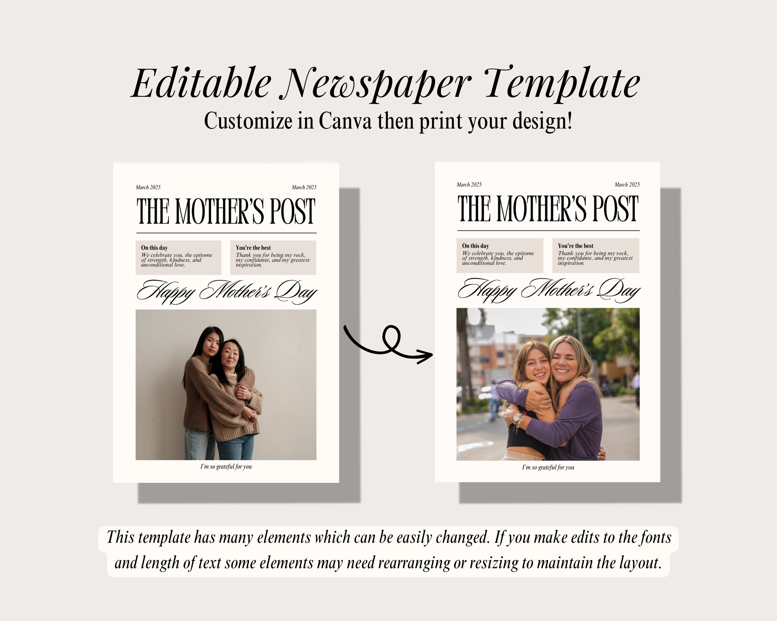 Mothers Day Newspaper Template, Greeting Card for Mum & Mom, Printable ...