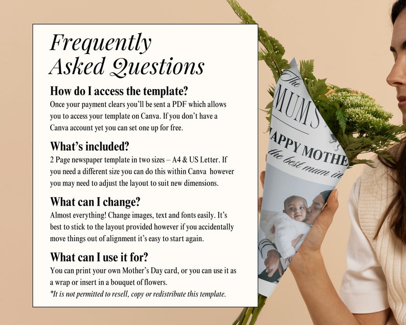 Mothers Day Newspaper Gift for Best Mom or Mum, Editable Canva Template ...