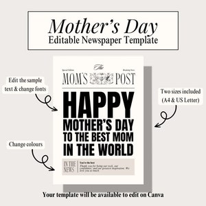 Mothers Day Newspaper Template, Make Your Own Greeting Card, Gift Idea ...
