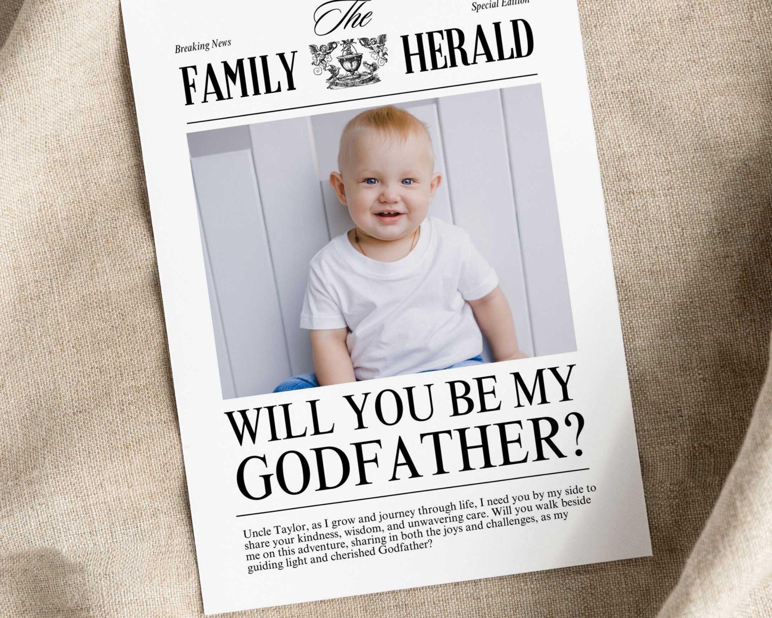 Godfather Proposal, Newspaper Template for Will You Be My Godparent ...