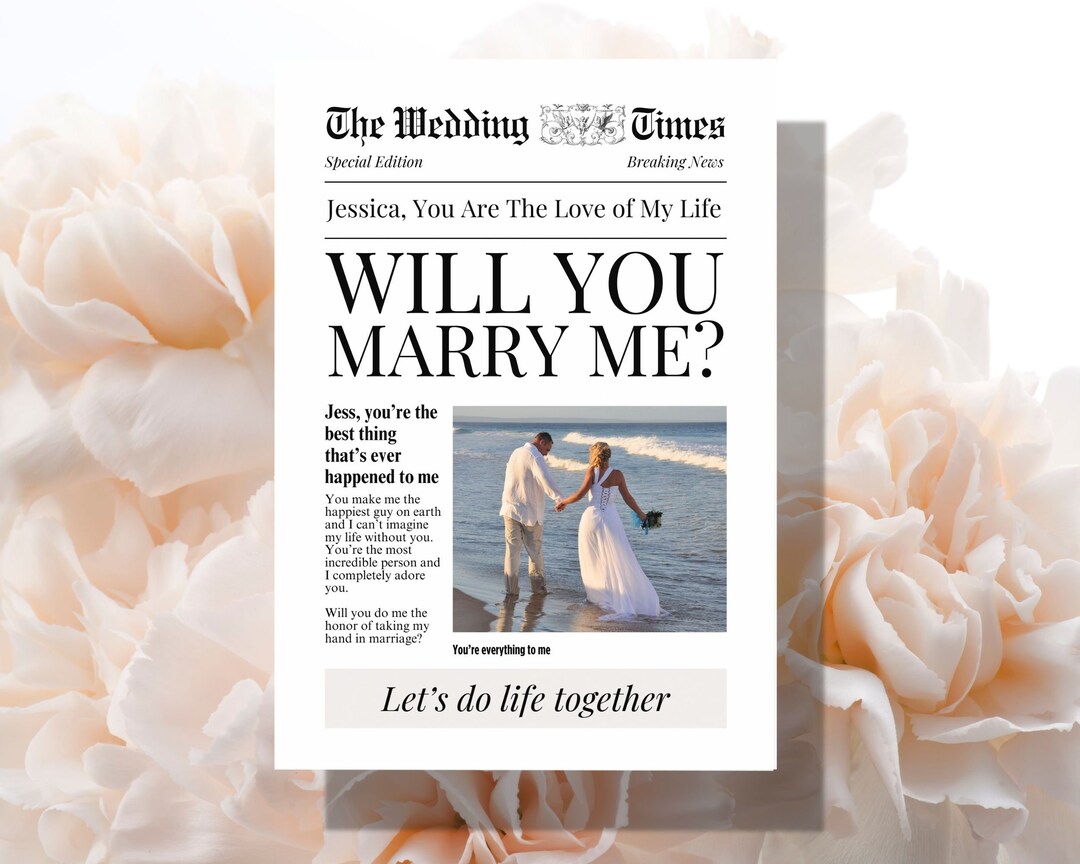 Will You Marry Me Engagement Proposal, Canva Newspaper Template ...