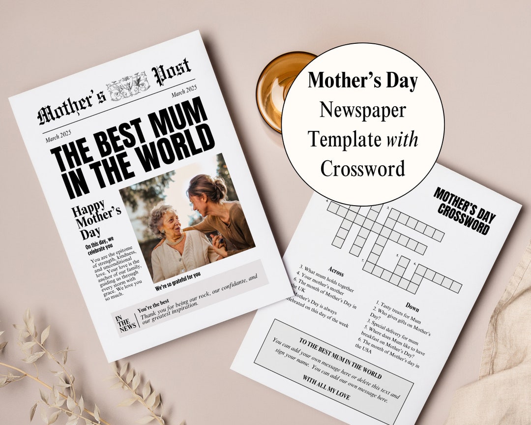 Mothers Day Newspaper Greeting Card, Template Editable in Canva, DIY ...