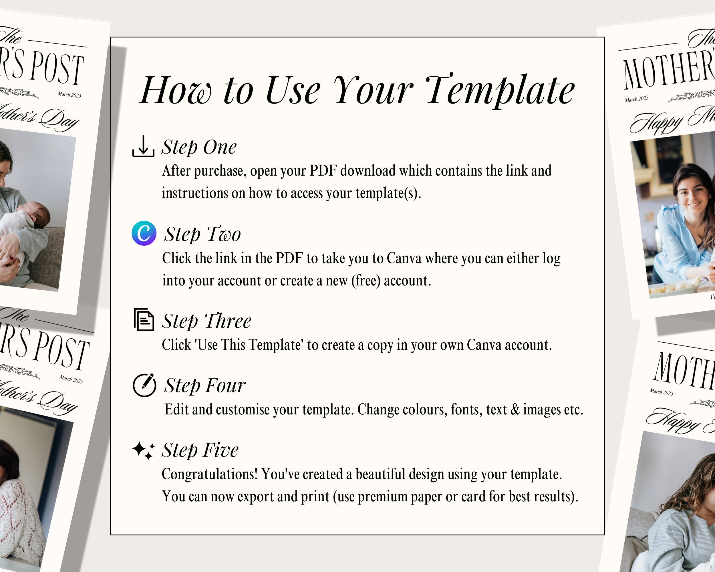 DIY Mothers Day Newspaper Template, Gift for Best Mum or Mom, Custom ...