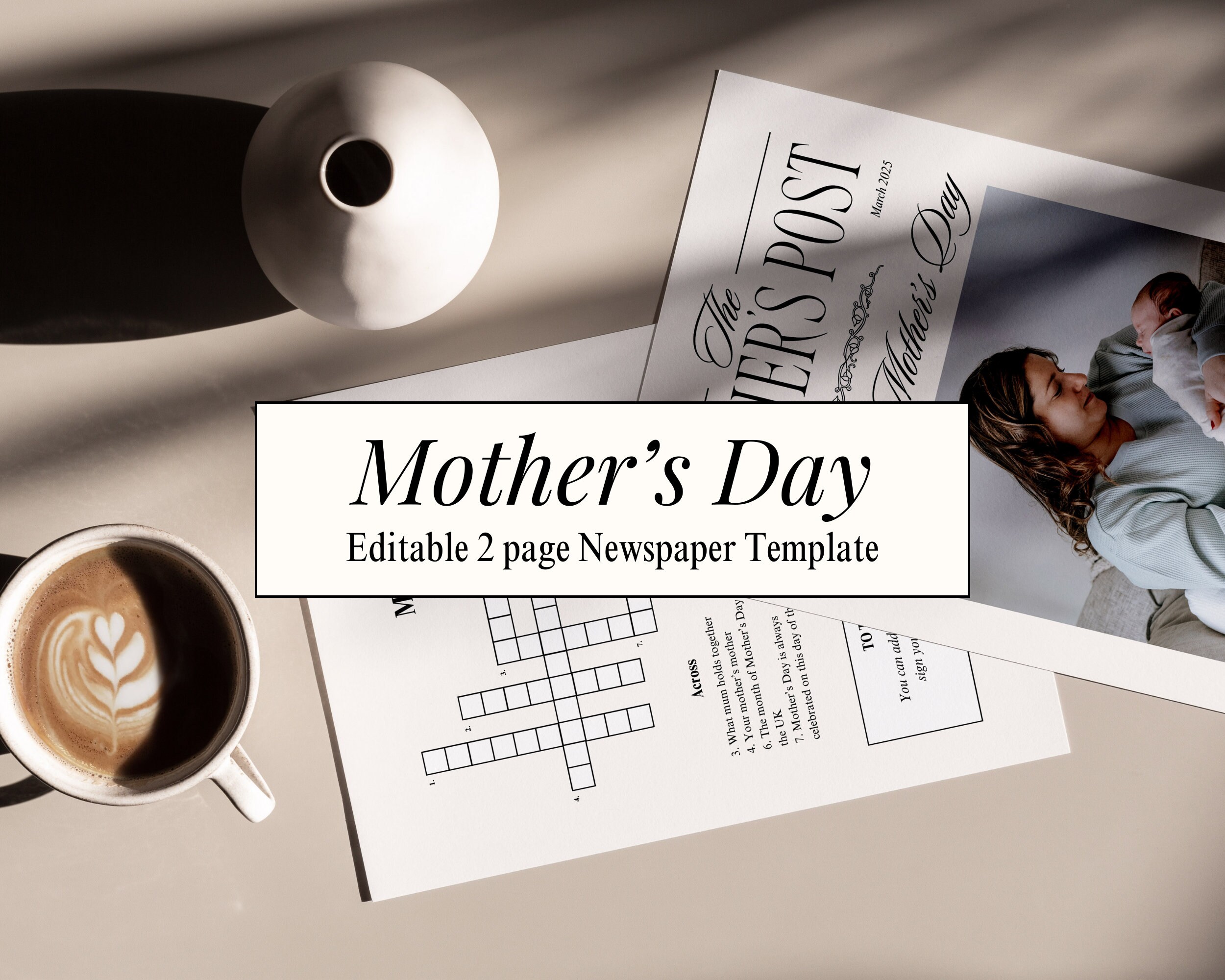 DIY Mothers Day Newspaper Template, Gift for Best Mum or Mom, Custom ...