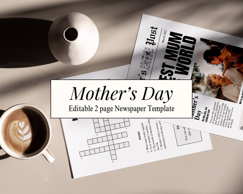 Mothers Day Newspaper Greeting Card, Template Editable in Canva, DIY ...